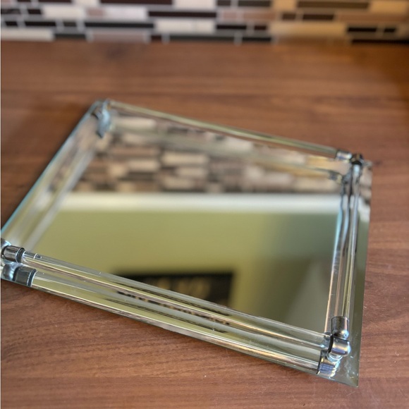 Accents | Vintage Glass Mirrored Tray With Rails Mcm Hollywood | Poshmark
